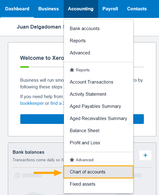 Accessing the Chart of Accounts in Xero