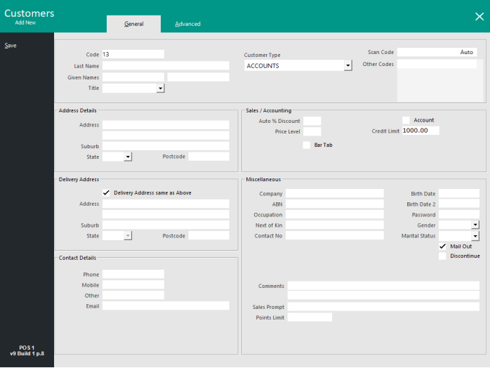 POS Screen Add Customers