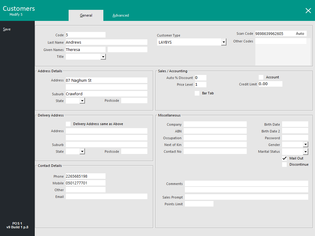 POS Screen Customer Modify