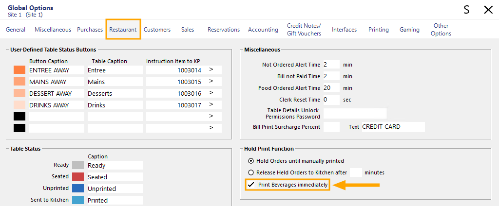 Hold Print Function - Setup Print Beverages immediately