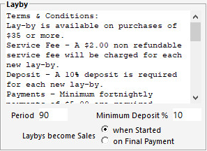 Layby Settings/Layaway Settings