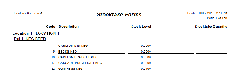 Stocktake Forms