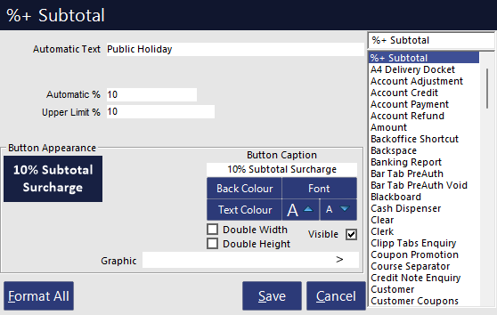 Surcharge Settings