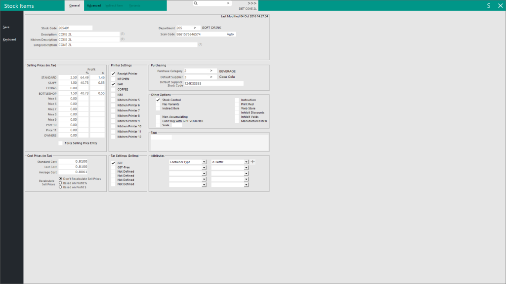 Stock Items in Idealpos